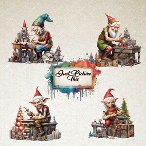 Christmas Clipart Elf Workshop Santa's Little Helpers Making Presents ...