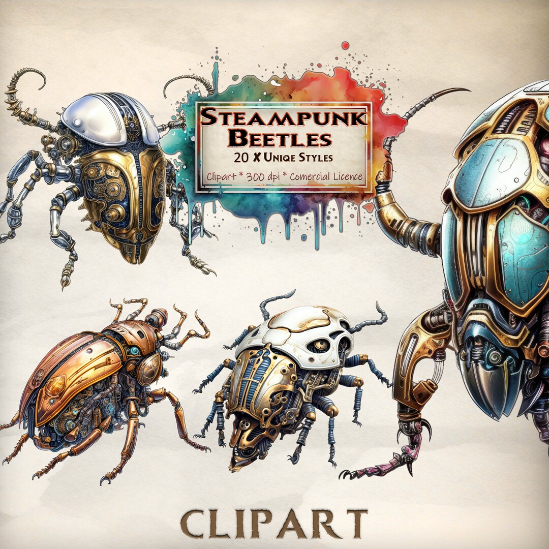 Steampunk Beetles Clipart Mechanical Insect Illustrations for - Etsy