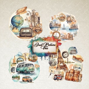 Travel Clipart Watercolour Suitcase Sticker Clipart Bundle Vacation ...