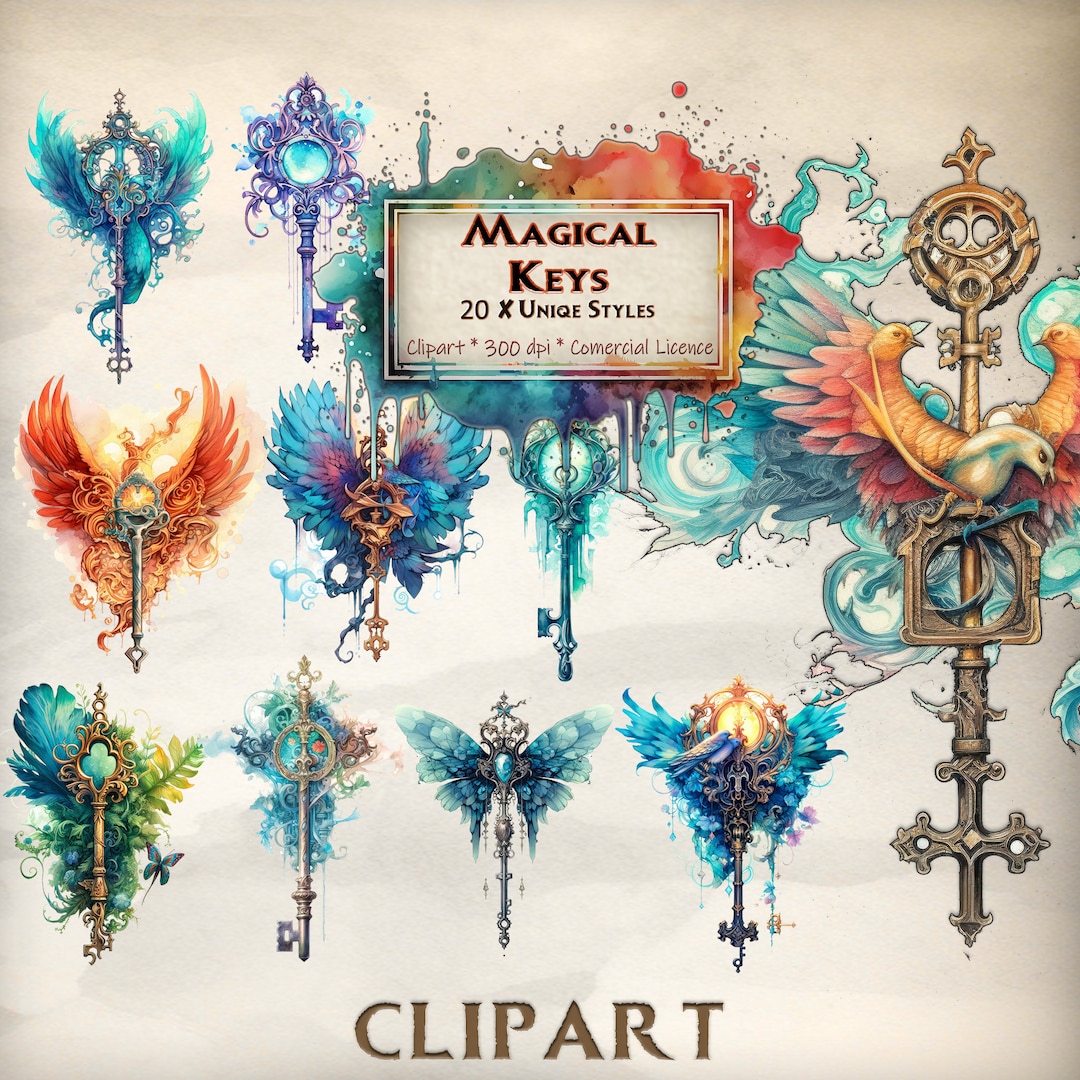Magical Keys Clipart Fantasy Clipart Bundle Dark Magic Lock - Etsy