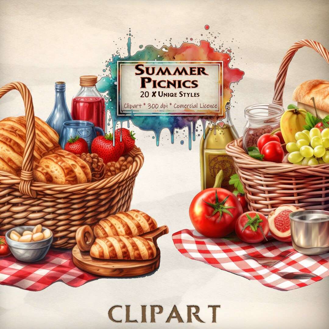 Picnic Clipart Summer Outdoor Food Hamper Nature Blanket - Etsy