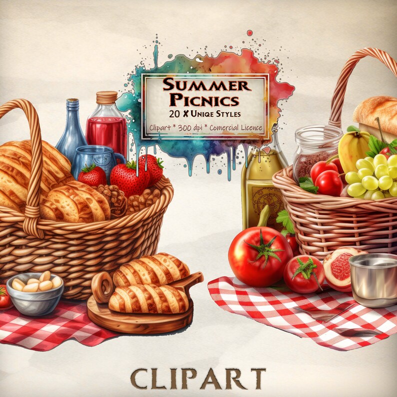Picnic Clipart Summer Outdoor Food Hamper Nature Blanket - Etsy