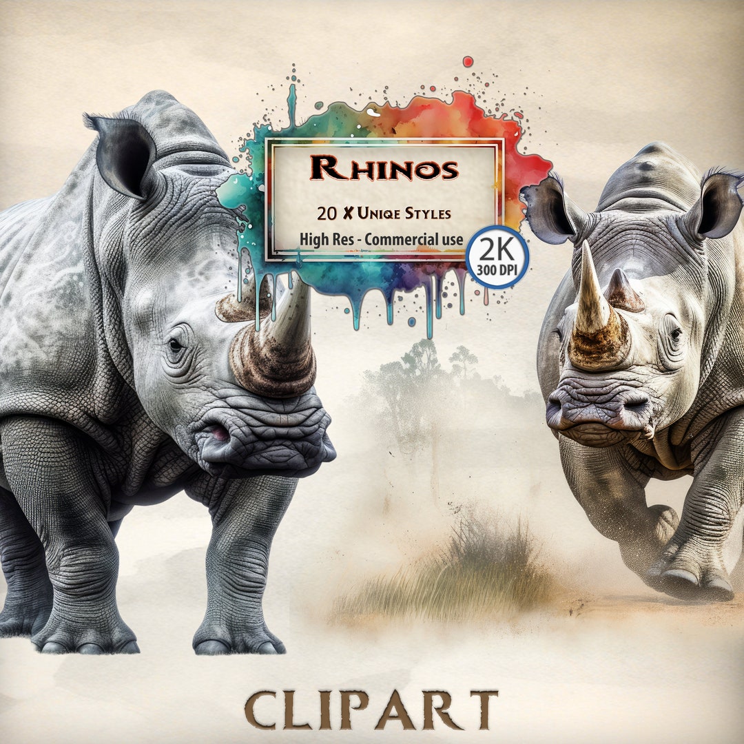 Rhino Clipart Rhinoceros Illustrations Wild Animal Graphics for Safari ...