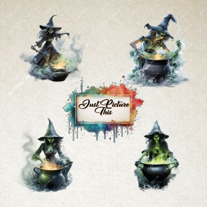 Witch Clipart Halloween Witches With Magical Cauldrons Illustrations ...