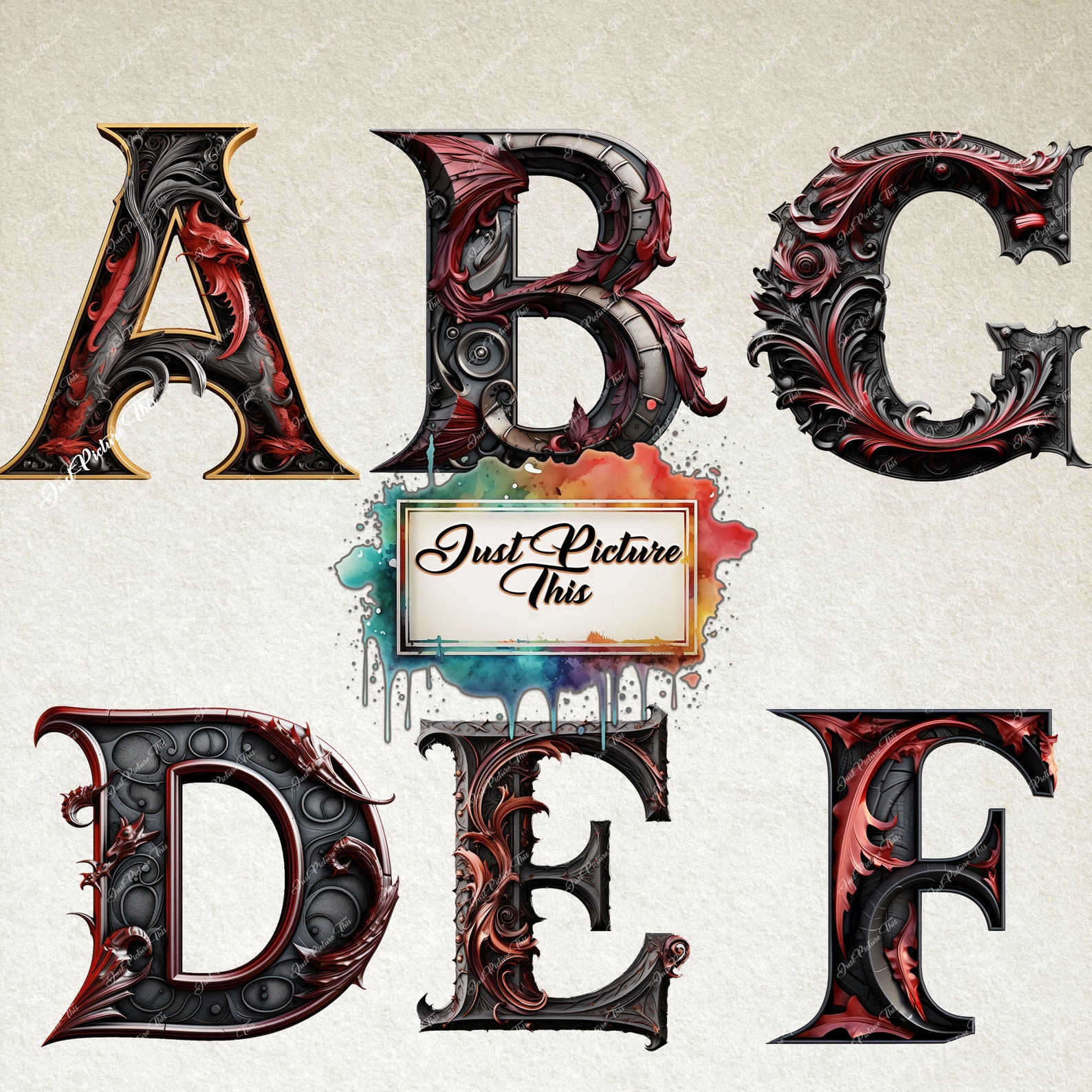 Letters Clipart Gothic Style Illuminated Initials Ornamental Style ...