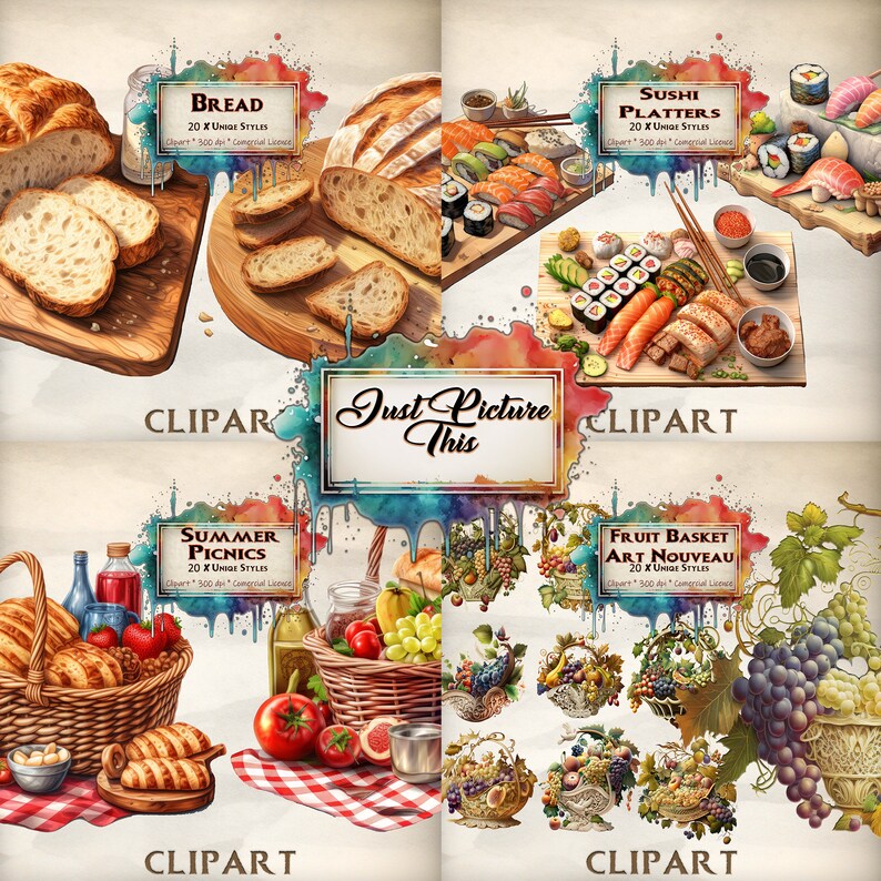 Food Clipart Bundle: Cooking Graphics, Charcuterie, Sushi (PNG Digital ...