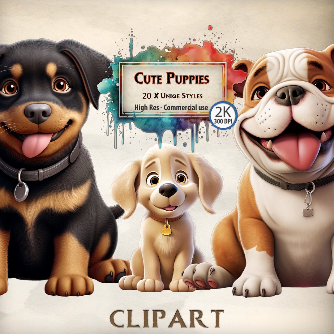 Puppy Clipart Cute Dogs Graphics Toddler Cartoon Style Dog Lovers ...