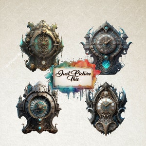 Fantasy Clocks Clipart Bundle Detailed Steampunk Clock Stylized PNG ...