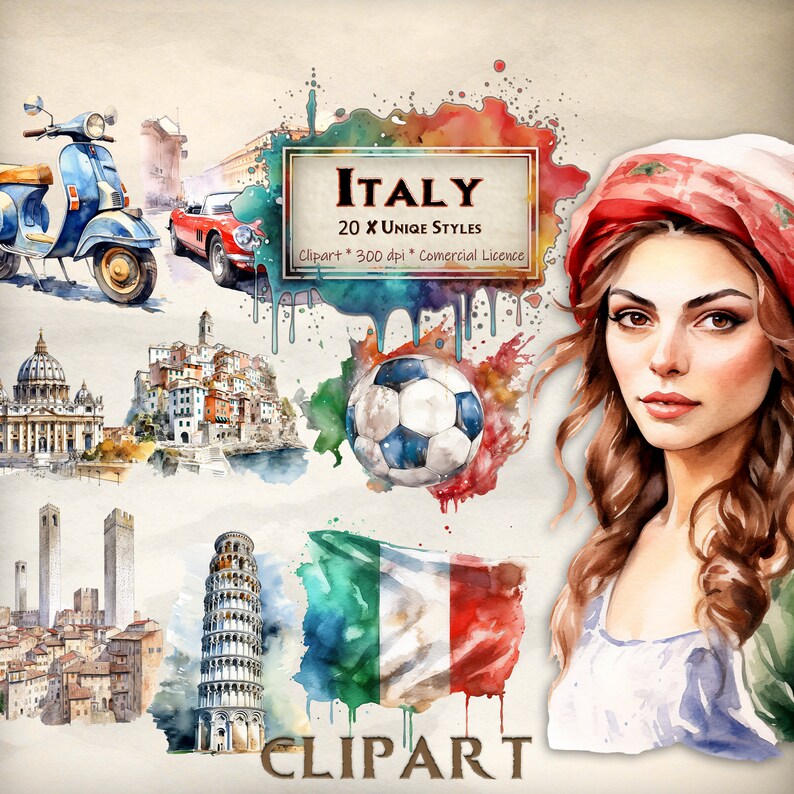 Italy Clipart Italian Clipart Bundle Italian Food Summer - Etsy