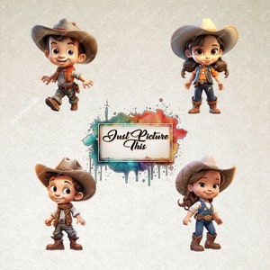 Cowboy Clipart Children's Western Themed Graphics Boy & Cowgirl Party ...