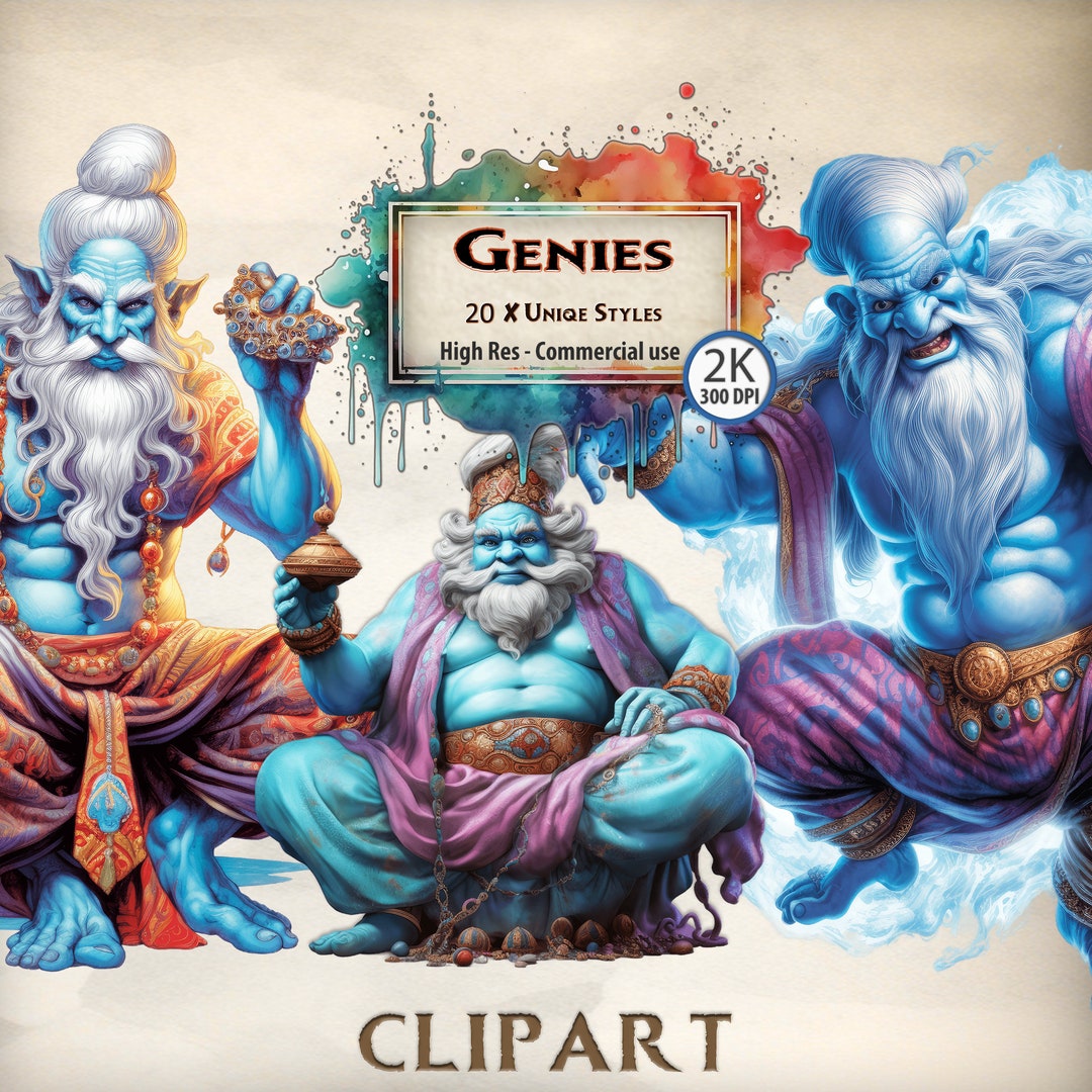 Genie Clipart Blue Jinn Fantasy Graphics Arabian Mythical Jinni Lamp ...