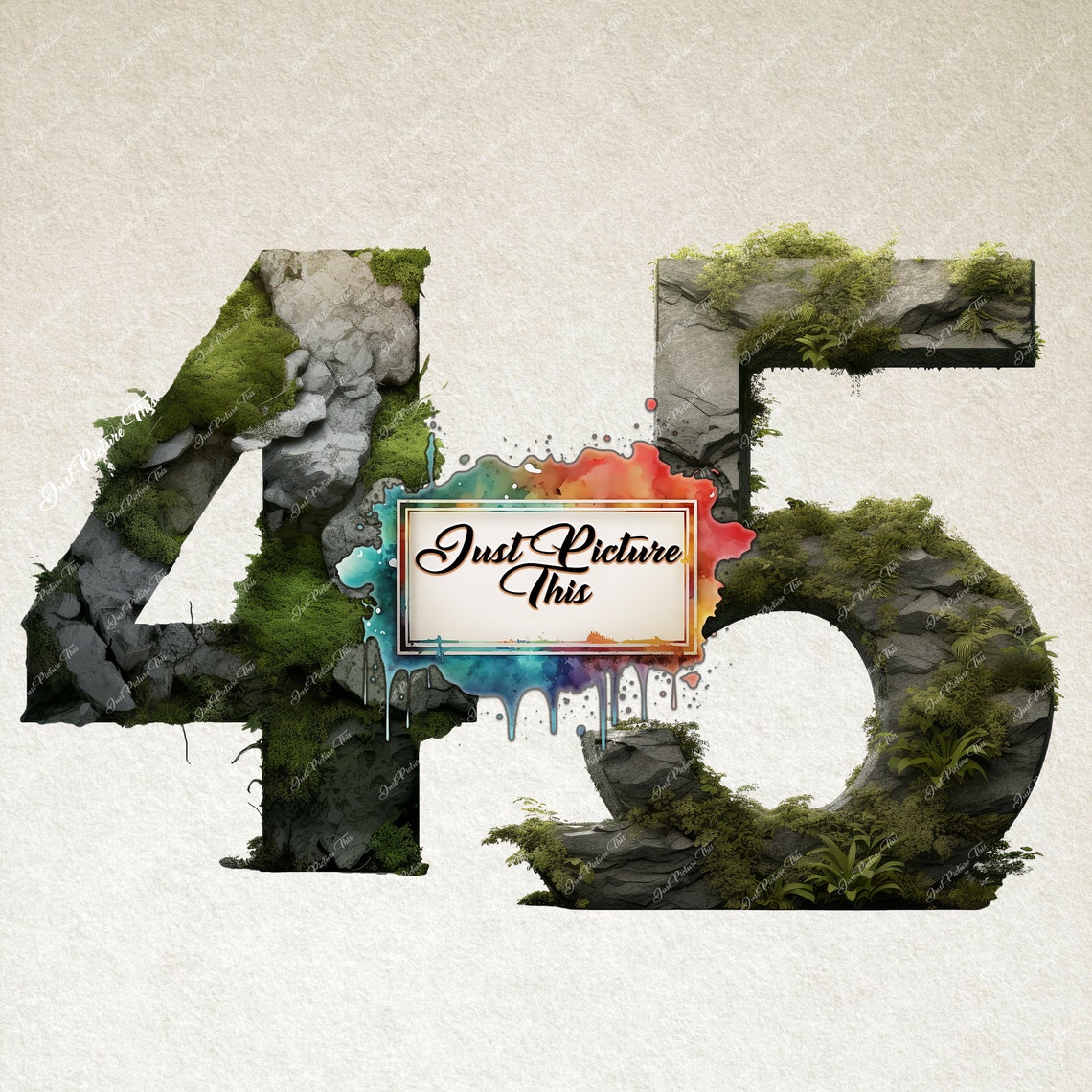 Stone & Moss Number Clipart: Illuminated Rock Font (PNG Digital ...