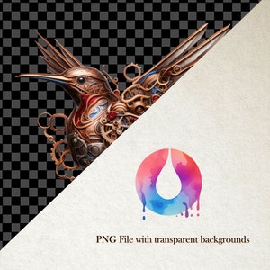 Steampunk Hummingbird Clipart Mechanical Bird Graphics Flying Gears ...