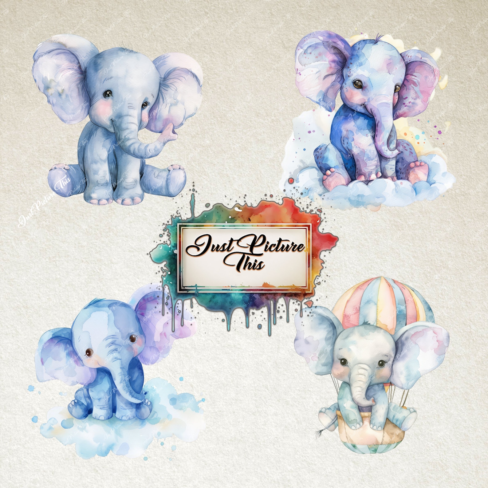 Watercolor Baby Elephants Clipart: Nursery & Shower Illustrations ...