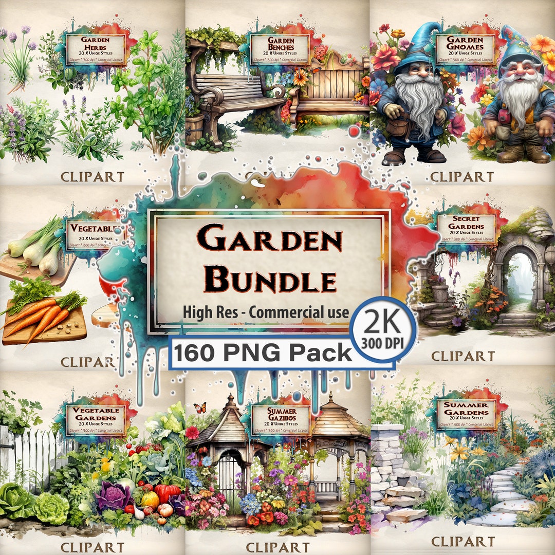 Garden Clipart Massive Gardening Bundle Garden Herbs Benches Gnomes ...