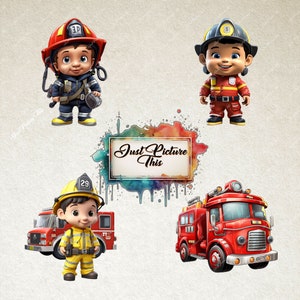 Firemen Clipart Children's Fire Fighters Graphics Kids Party Fire Men ...