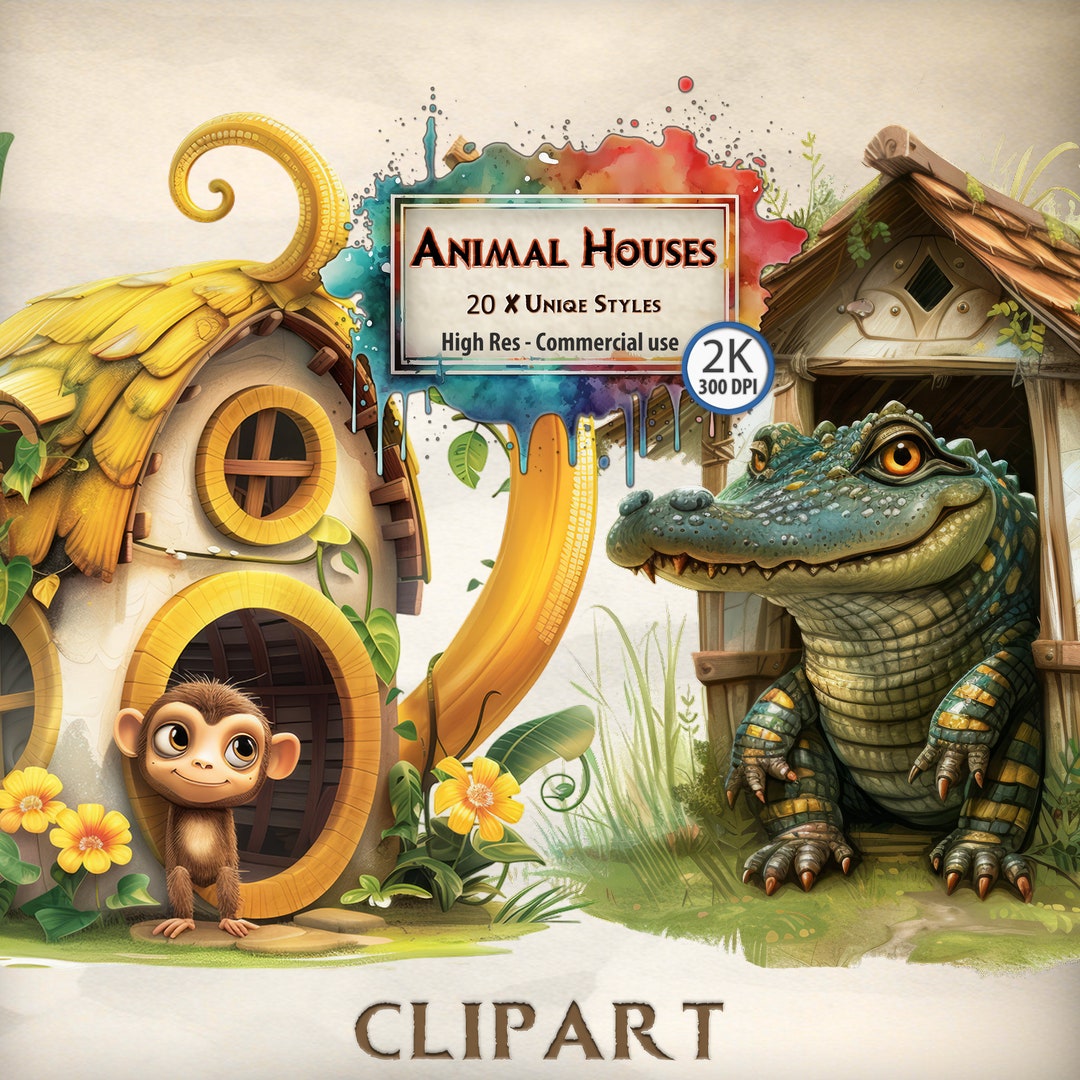 Animal Houses Clipart Bundle: Cozy Dwellings, Forest Homes, Cute ...