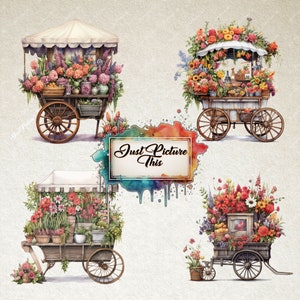 Flower Clipart Floral Cart Design Clipart Bundle Wagon Border Bouquet ...