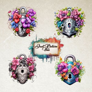 Floral Padlock Clipart Card for Her Flowers and Locks Graphic Design ...