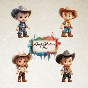Cowboy Clipart Children's Western Themed Graphics Boy & Cowgirl Party ...