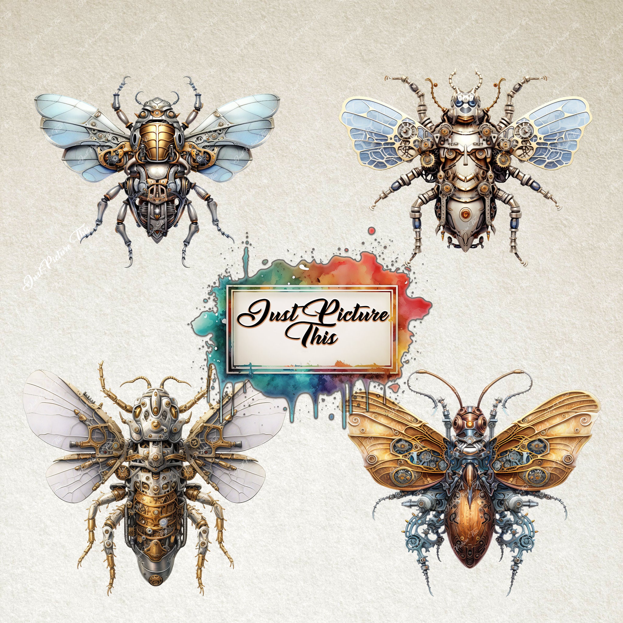 Steampunk Bees Clipart Flying Insects Mechanical Moths Retro-futuristic ...