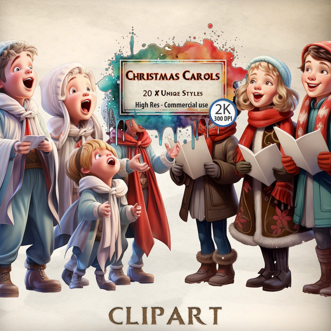 Christmas Carol Clipart Xmas Singers Graphics Festive Holiday Music Song Illustrations Choir ...