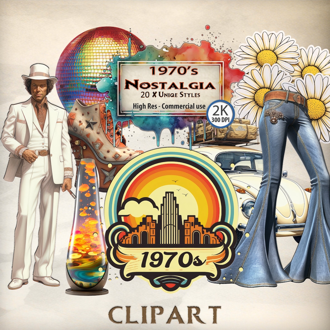 70’s Clipart 1970s Clipart Bundle Nostalgia Pictures 70s Decor 70s Classics Retro Clipart Groovy ...
