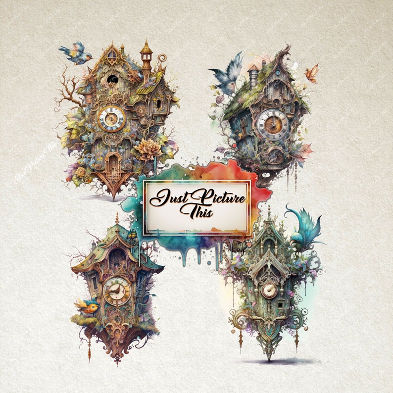 Watercolour Cuckoo Clock Clipart Bundle Unique Timepiece Junk - Etsy