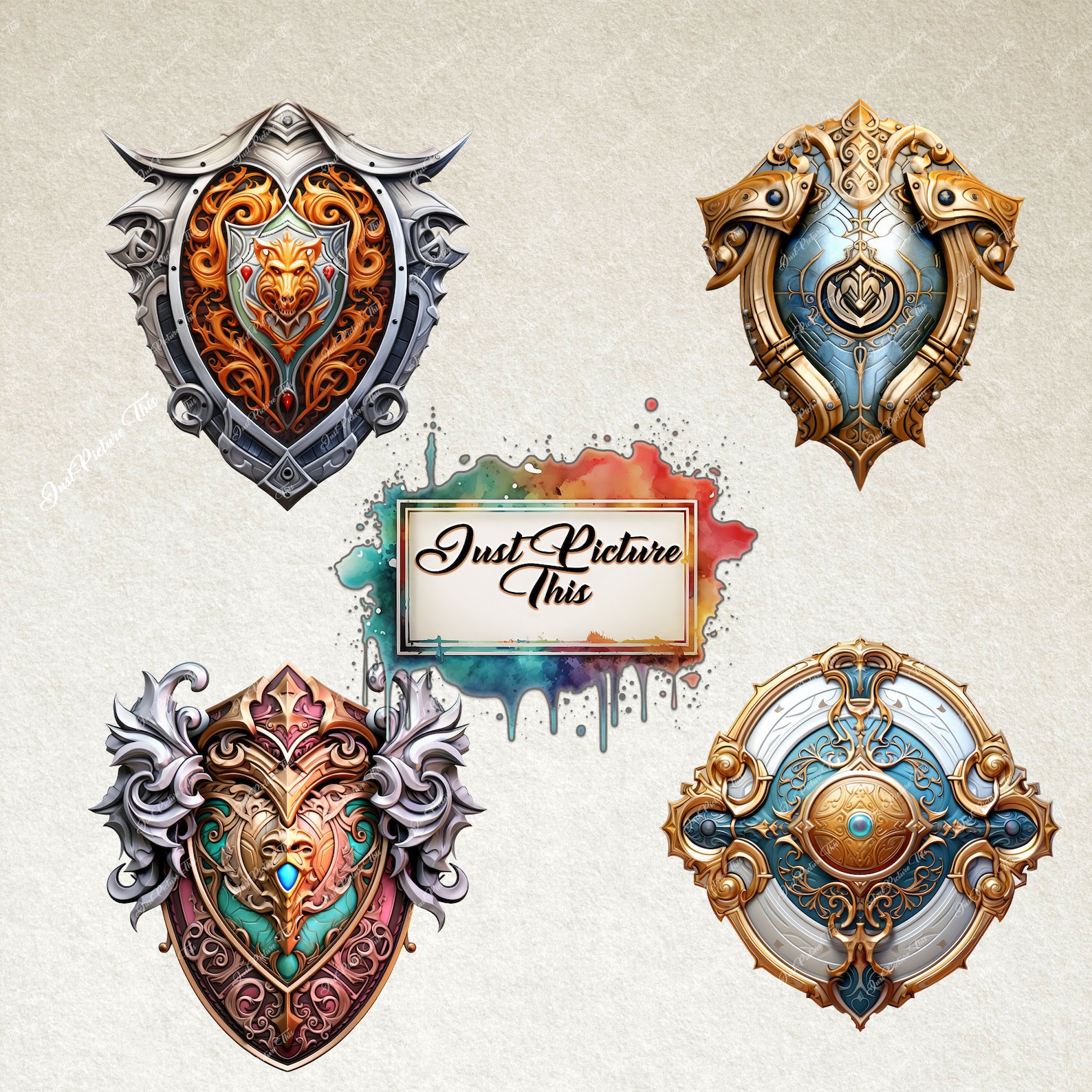 Shield Clipart: Fantasy RPG Knight Shields (PNG Files) - Etsy