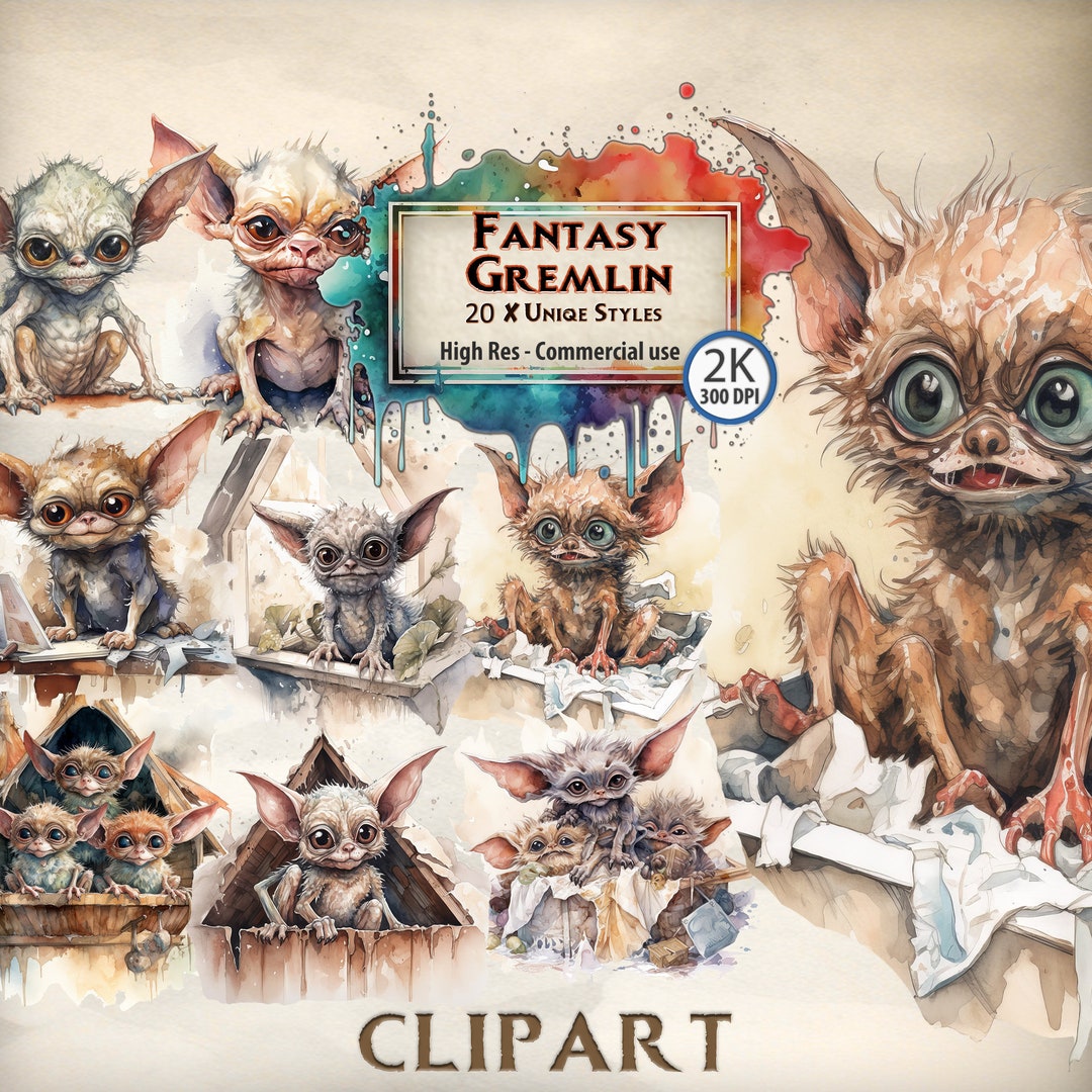 Watercolour Gremlin Clipart Bundle Vintage Goblin Unique Mischief Junk ...