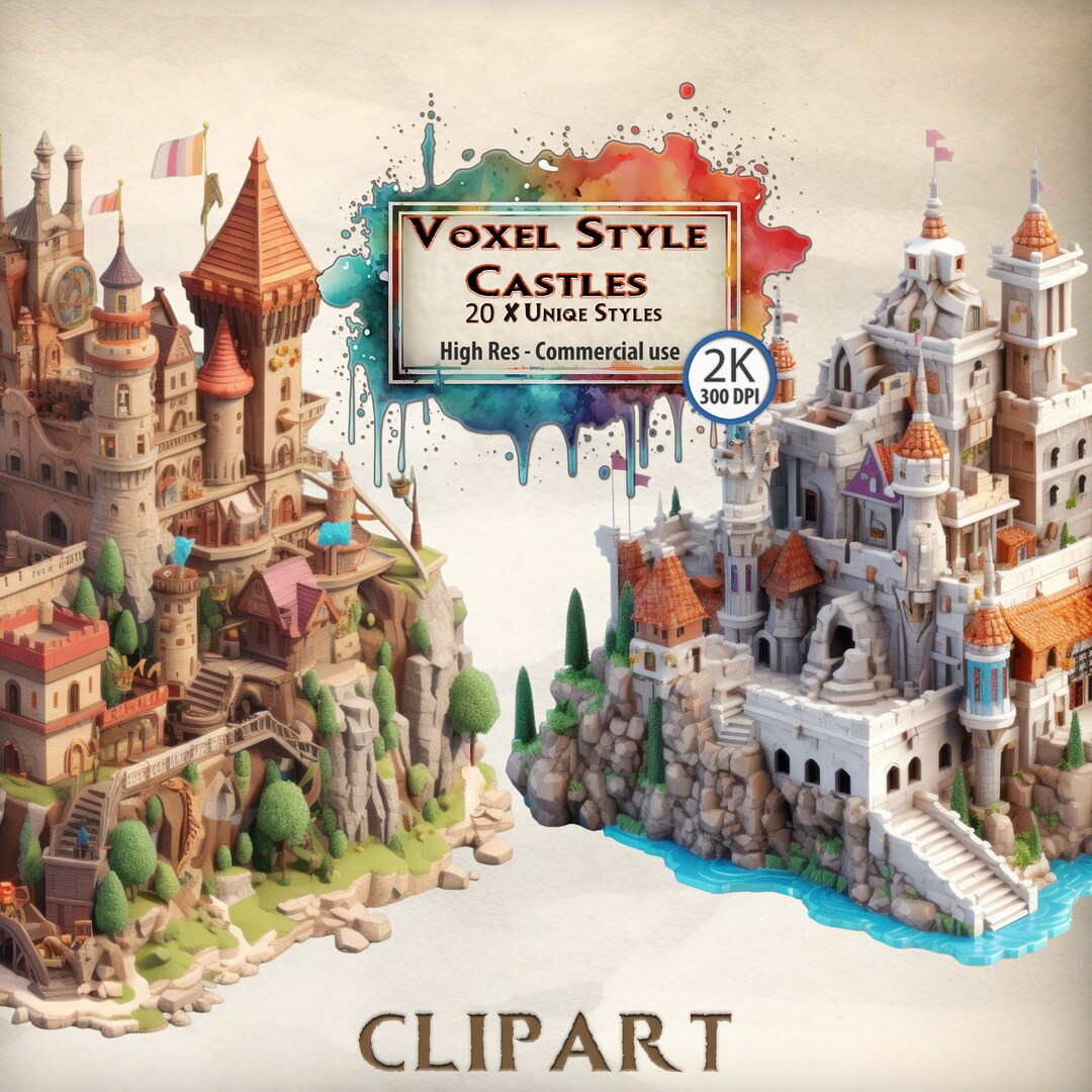 Clipart Castle Voxel Style Fortress Gaming Theme Block 3D Building ...