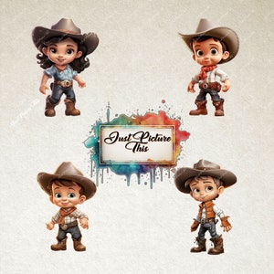 Cowboy Clipart Children's Western Themed Graphics Boy & Cowgirl Party ...