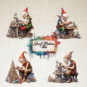 Christmas Clipart Elf Workshop Santa's Little Helpers Making Presents ...