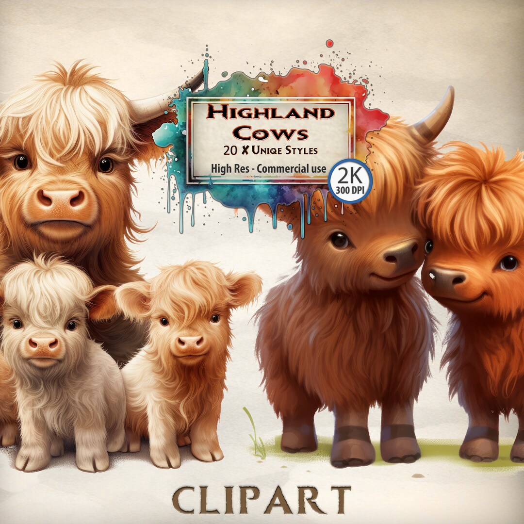 Highland Cow Clipart Bundle: Baby Animal PNG Graphics (digital Download ...