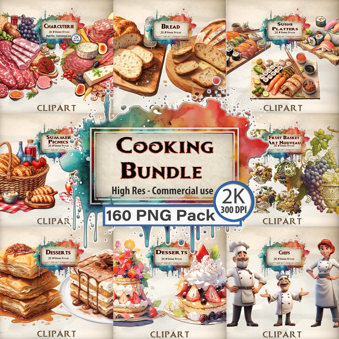 Cooking Clipart Bundle Food Graphics Massive Pack Charcuterie Bread ...