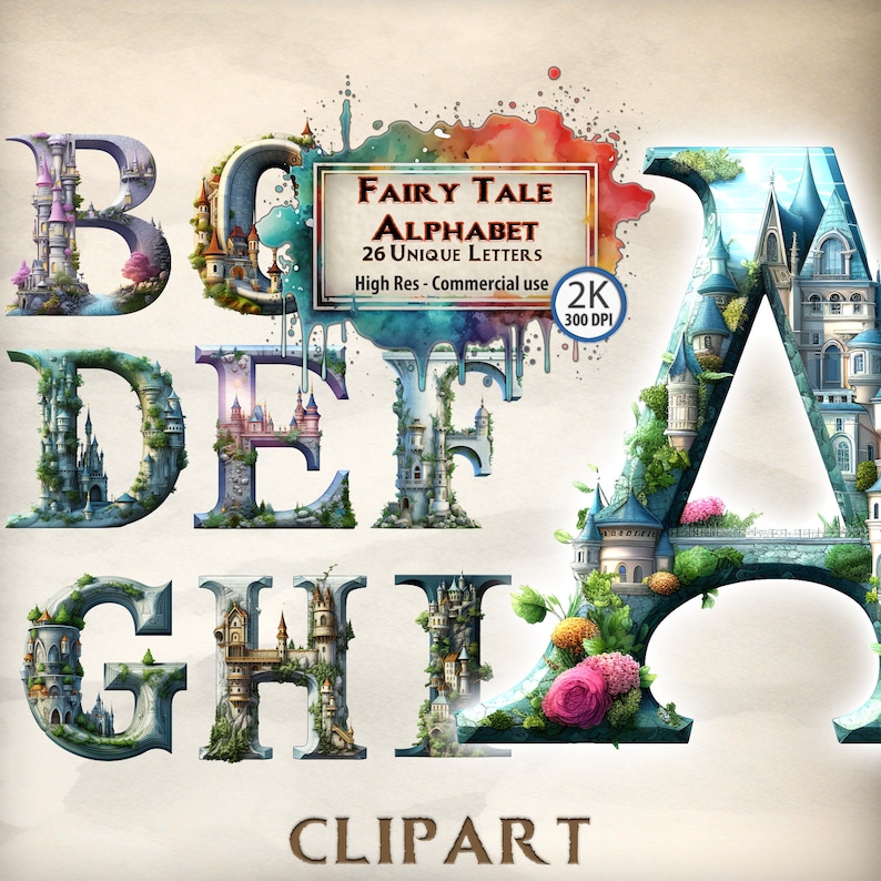 Fairy Tale Alphabet Clipart: Illuminated Fantasy Letters (PNG Digital ...