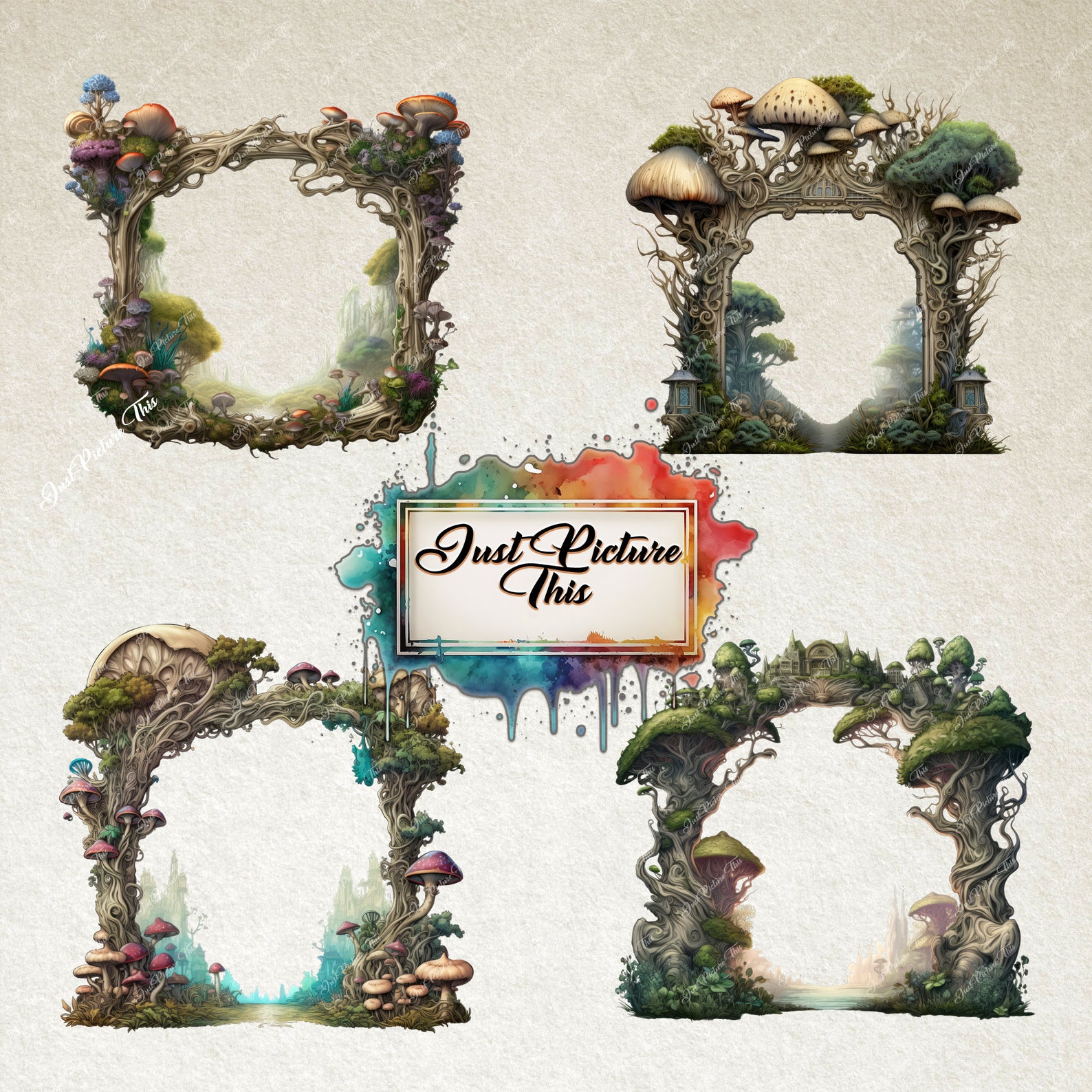 Fairy Tale Picture Frames Clipart: Mushroom Nature Borders (PNG Digital ...
