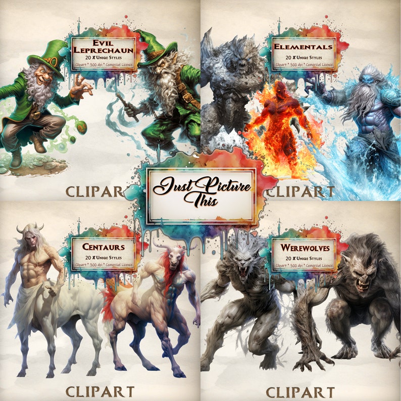 Mythical Creatures Clipart Bundle: Fantasy Graphics (PNG) - Etsy