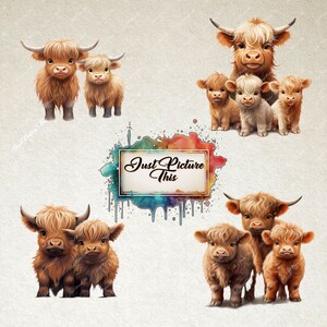 Highland Cow Clipart Bundle: Baby Animal PNG Graphics (digital Download ...