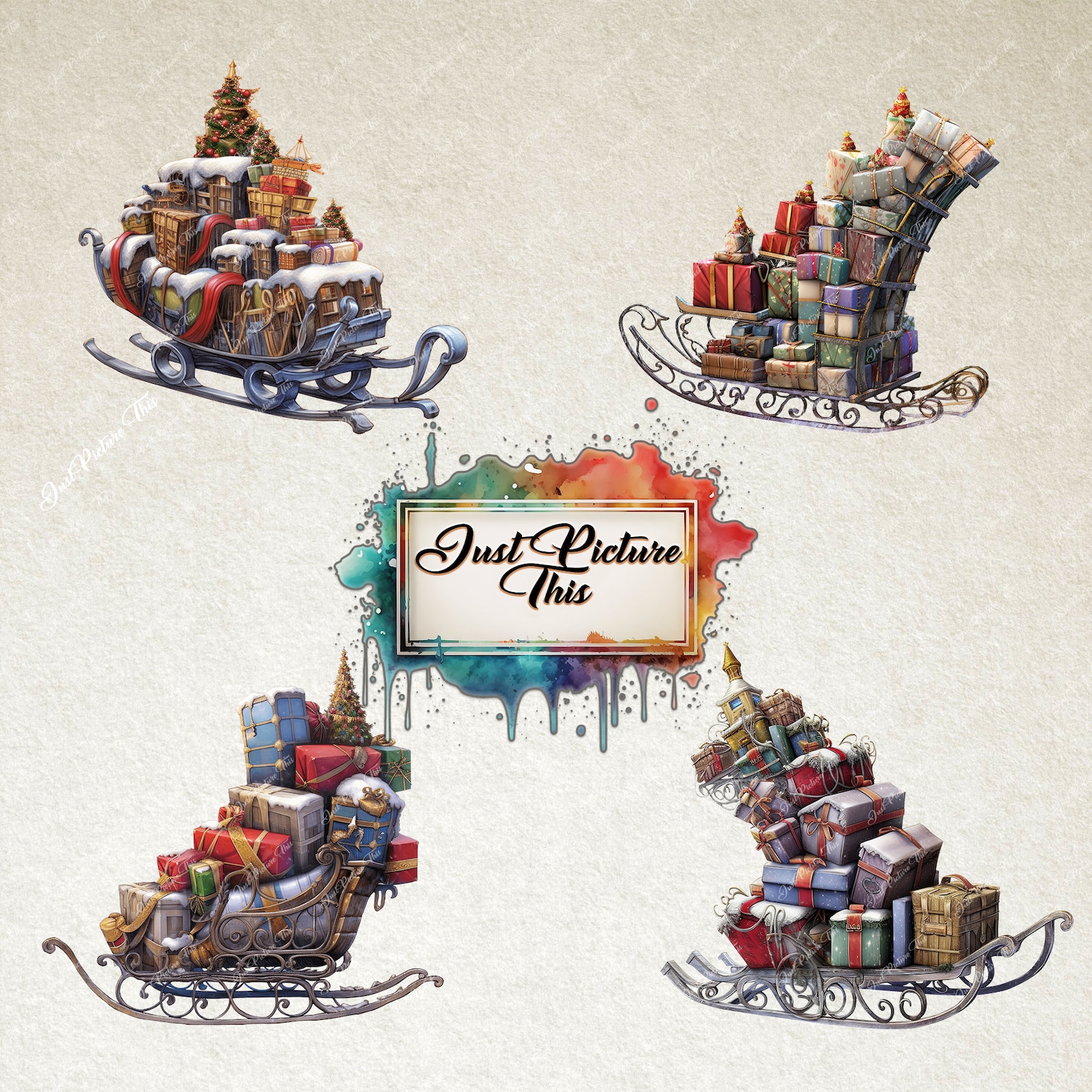 Christmas Sledge Clipart: Holiday Gifts, Winter Snow (PNG Files) - Etsy