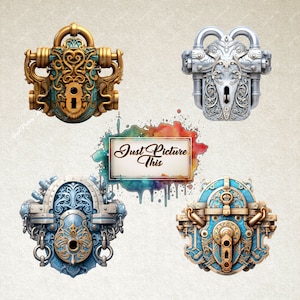 Fantasy Padlock Clipart: Intricate Lock and Key PNG (digital Download ...