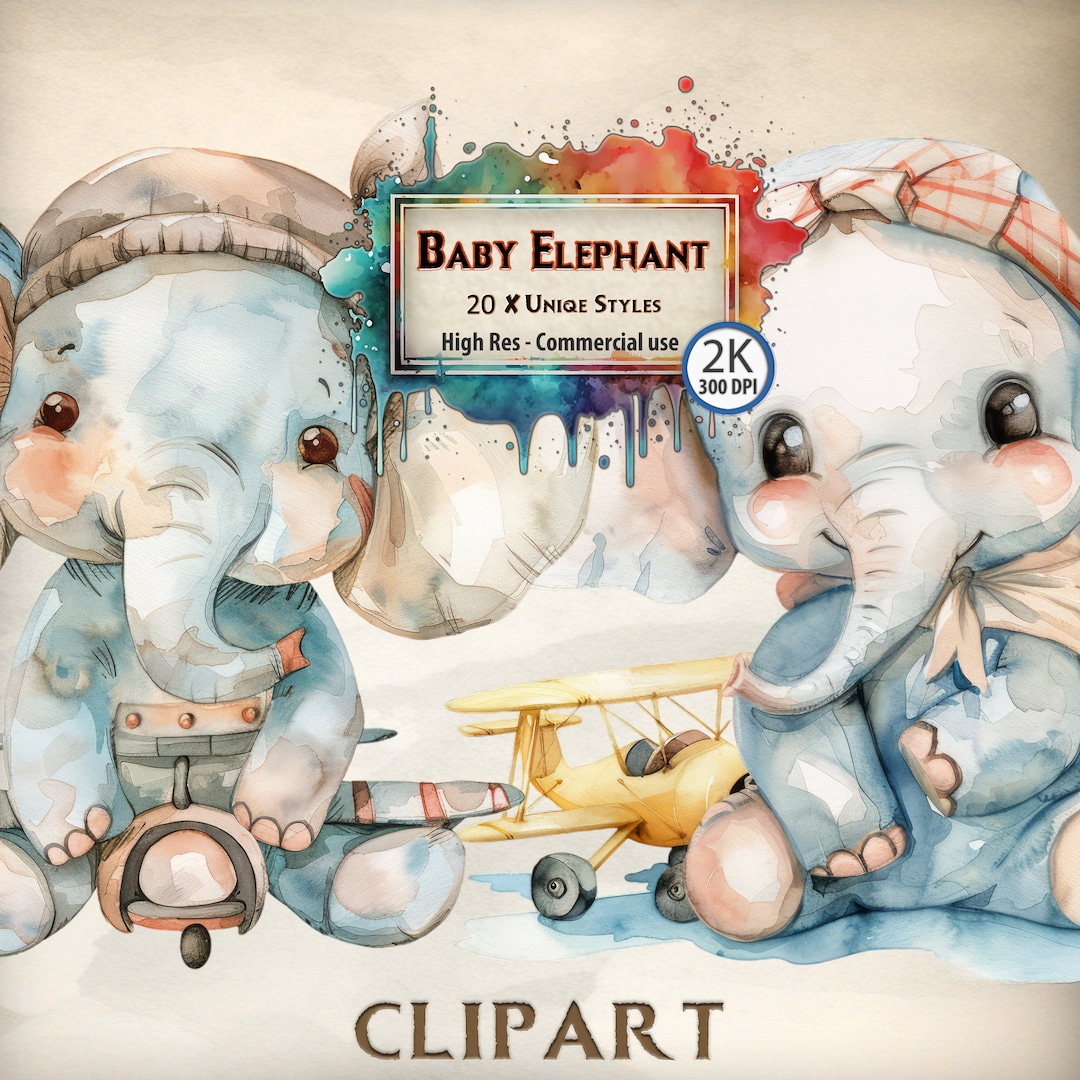 Watercolor Baby Elephants Clipart Bundle: Adorable Elephant ...