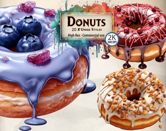 Watercolor Donut Clipart. Chocolate Donuts Sprinkles Donuts. - Etsy