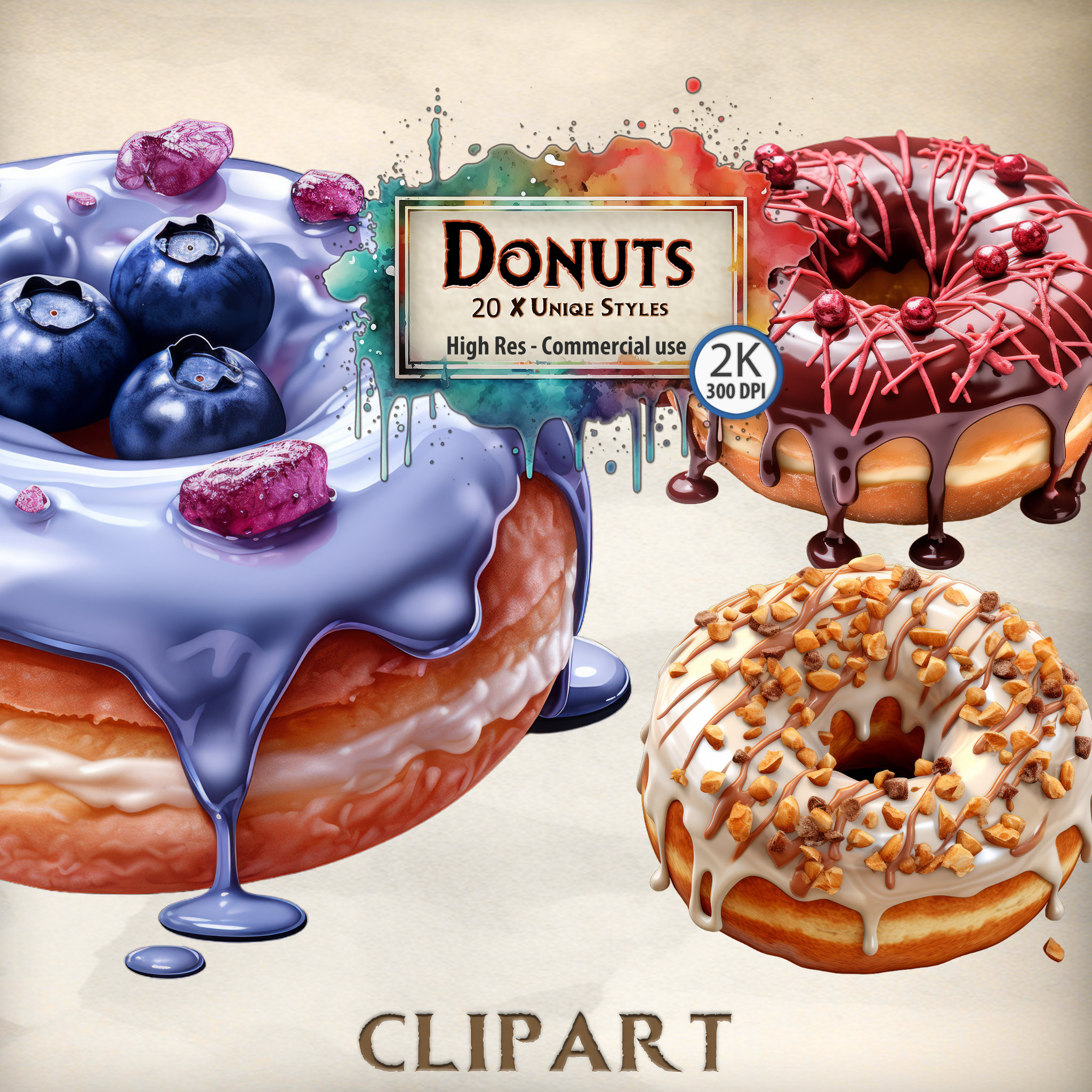 Donut Clipart: Bakery Graphics, Sweet Treats (PNG Transparent) - Etsy
