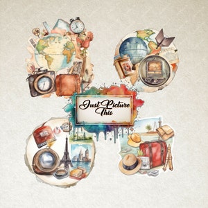 Travel Clipart Watercolour Suitcase Sticker Clipart Bundle Vacation ...