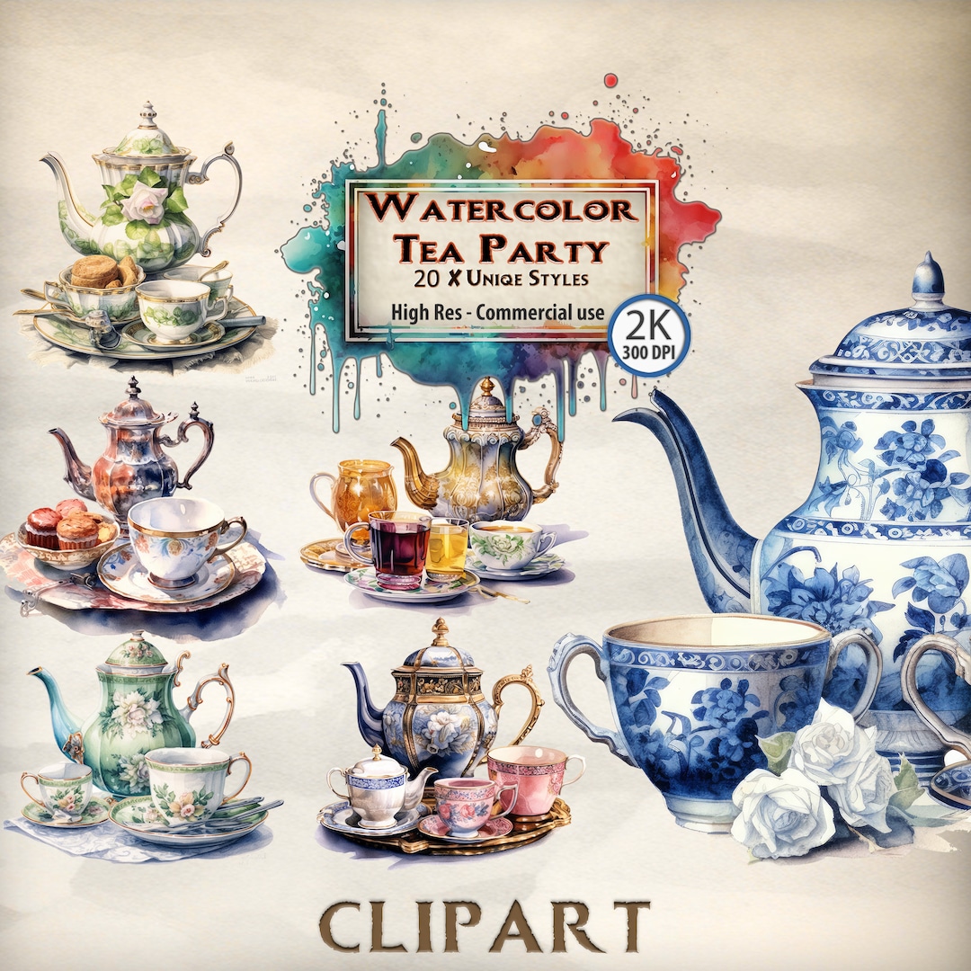 Tea Clipart Watercolor Teapot Clipart Bundle Afternoon Tea English ...