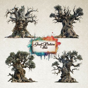 Ancient Trees With Faces Clipart Bundle: Mythical Tree Illustrations ...