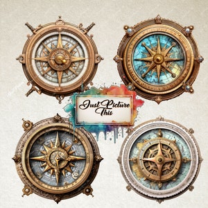 Steampunk Compass Clipart: Vintage Navigation PNG (digital Download) - Etsy