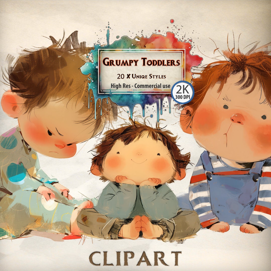 Grumpy Toddlers Clipart Bundle: Adorable yet Moody Toddler ...