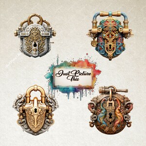 Fantasy Padlock Clipart: Intricate Lock and Key PNG (digital Download ...